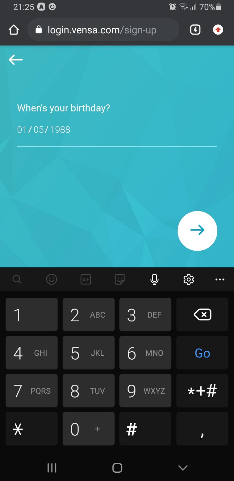 Initial Patient Sign-Up to Vensa Portal