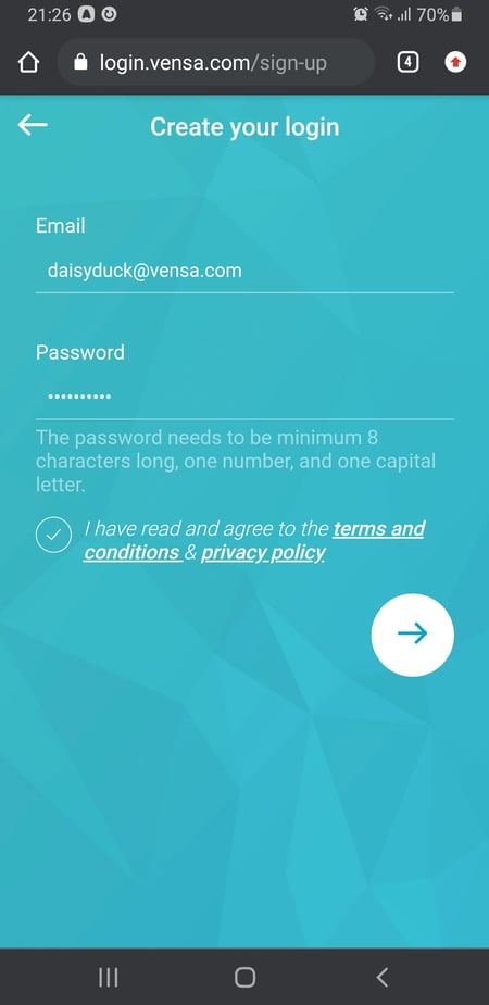 Initial Patient Sign-Up to Vensa Portal
