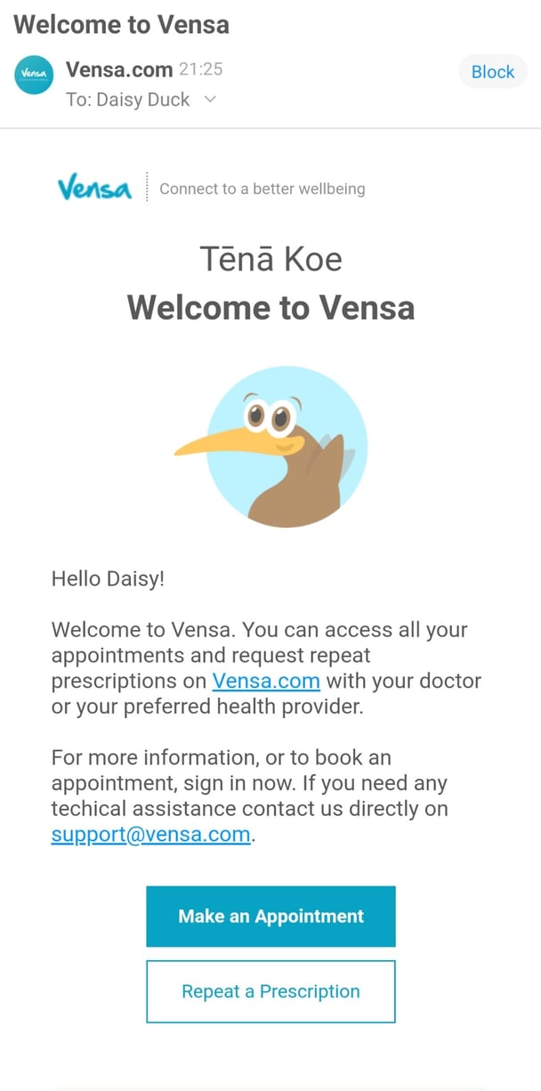 Initial Patient Sign-Up to Vensa Portal